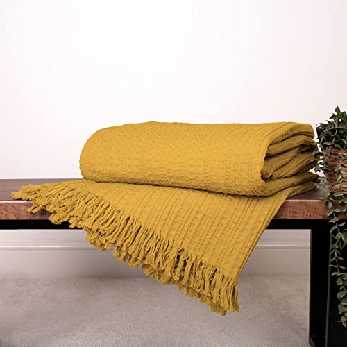 Appletree - Ochre Waffle Throw (200 x 150cm) - 100% Cotton - Large ...