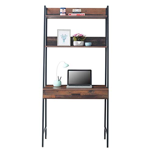 TAD TIMBER ART DESIGN UK Abbey Rustic Retro Ladder Bookcase Desk ...