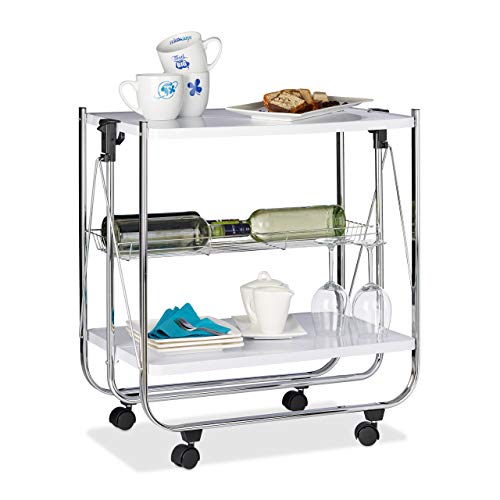Relaxdays Foldable Serving Trolley, 4 Wheels, 2 Shelves, Basket, HxWxD ...