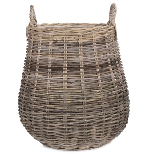 Red Hamper Pot-Bellied Hessian Lined Rattan Log Basket, One Size by ...