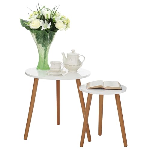 Premier Housewares Set of 2 Scandinavian Nesting Tables - White Coffee Tables for Living Room ...