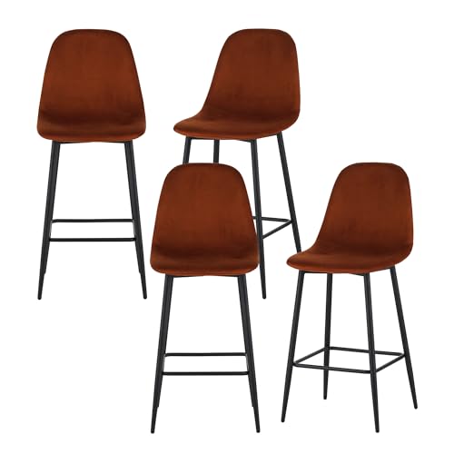 BAÏTA Lena Set of 4 Bar Stools in Rust Velvet with Metal Base Black by ...