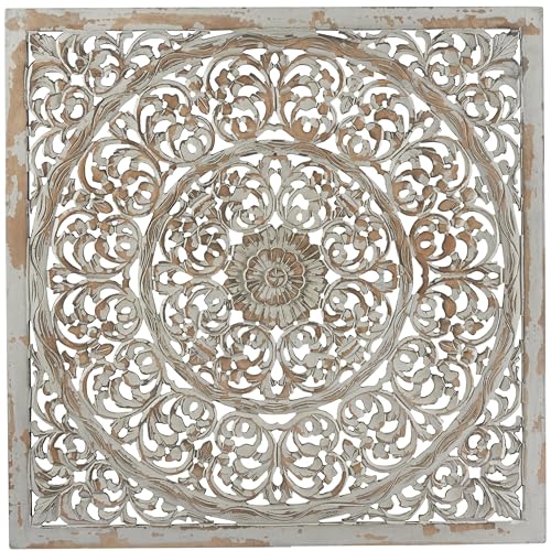 "Deco 79 Traditional Wood Flowers Wall Decor, 36"" W x 36"" H, Brown ...