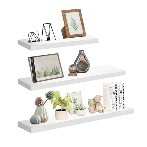 ASelected Set Of 3 Floating Shelves White Shelves Screw Mounted Modern ...