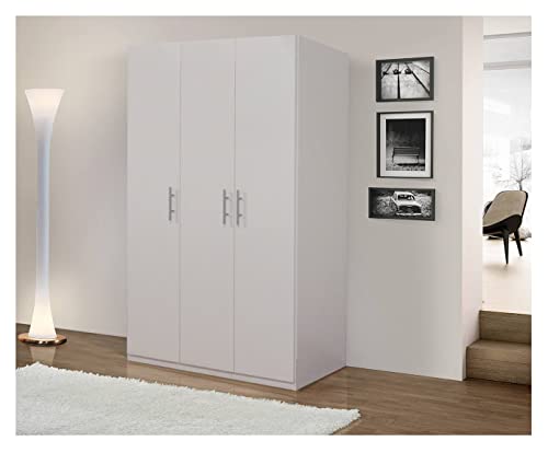 Dmora - Wardrobe with 3 hinged doors, matt white, with clothes rail ...