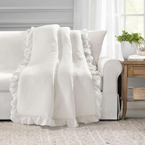 "Lush Decor Reyna Soft Ruffle Throw Blanket, 50"" W x 60"" L, White ...