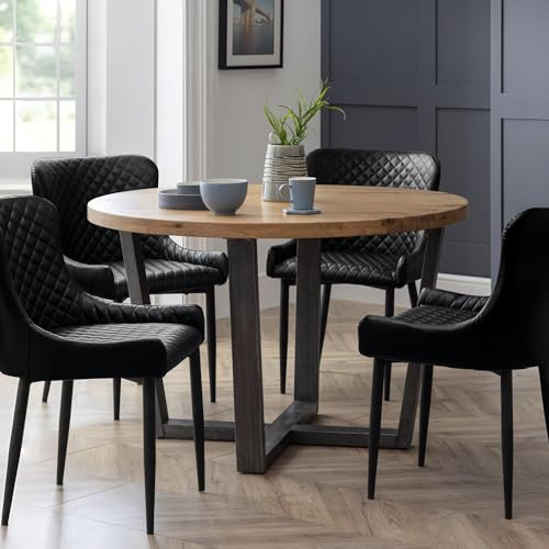 Julian Bowen Brooklyn Round Dining Table - Oak/Gunmetal - Industrial and Modern Dining Solution ...
