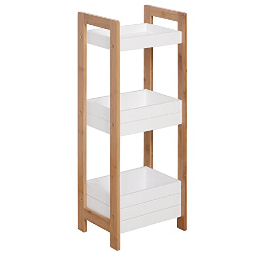 HOMCOM 3-Tier Bathroom Rack Storage Shelf Bamboo Organiser Shower Tower ...