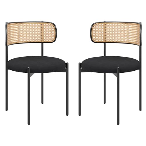 Sunon Dining Chairs Set of 2, Modern Rattan Back with Velvet Cushions ...