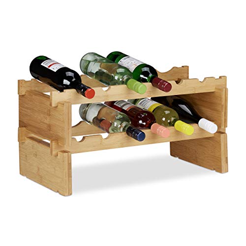 Relaxdays Stackable Wine Rack, Bamboo Holder for 12 Wine Bottles ...