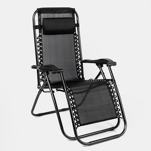OHS Sun Loungers for Garden Black, Zero Gravity Chairs Reclining ...
