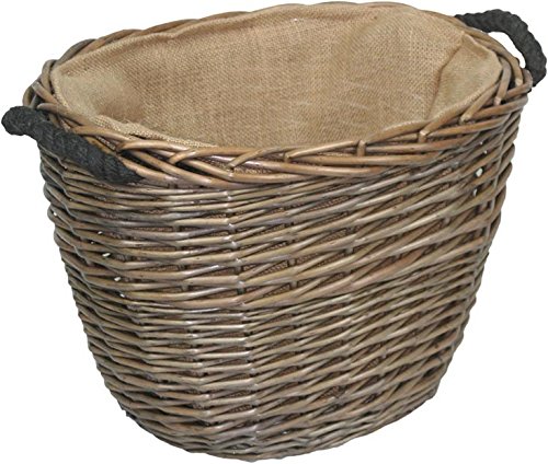 large hessian lined log basket oval rope handles wicker home storage ...