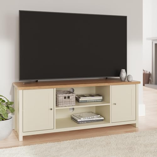 GFW Large Lancaster TV Cabinet Unit With Storage Shelves & Cupboard ...