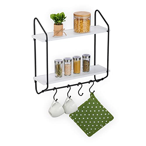 Relaxdays Wall Mounted Kitchen Rack with Hooks, 2 Shelves, HWD: 50 x 45 ...