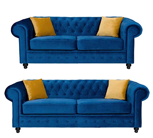 Sofas and More Hilton Chesterfield style Sofa Navy Blue French Velvet ...