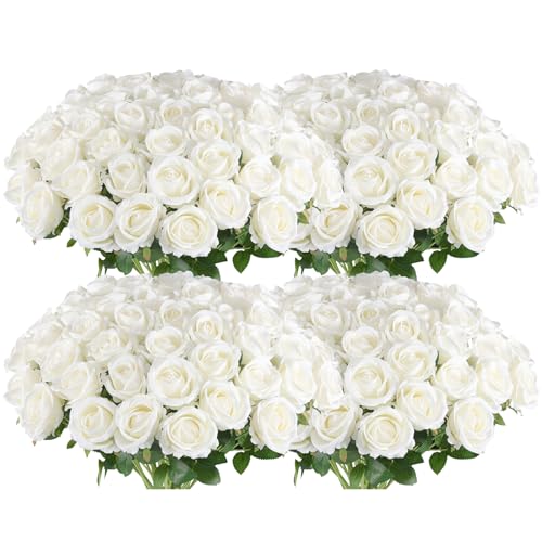 Hananona 50 Pcs Artificial Roses Flowers for Flower Arrangement, Silk ...