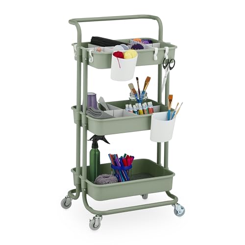 Relaxdays Storage Trolley, 3 Shelves, Cart for Kitchen, Bathroom ...