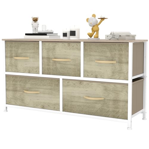 YITAHOME Wide Chest of Drawers with 5 Drawers, Fabric Dressers with ...