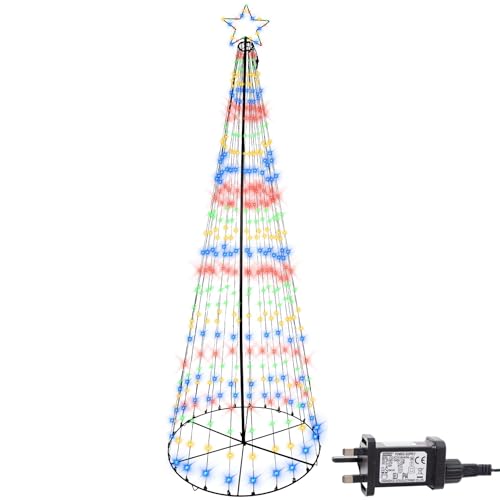 7FT Cone Tree Maypole Christmas Tree Star Tree Topper 8 Modes/Timer ...