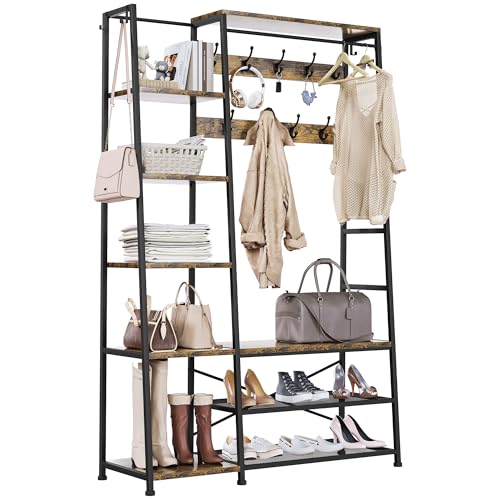 YITAHOME Coat Rack Stand, Large Hall Tree with Bench, Industrial Coat ...