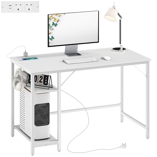 HOMCOM High Gloss Computer Desk with Power Outlets, 120 x 60 cm Home ...