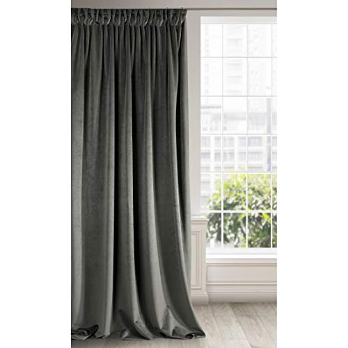 Eurofirany Soft Plain Opaque Velvet Curtain with Rufflette Tape For ...