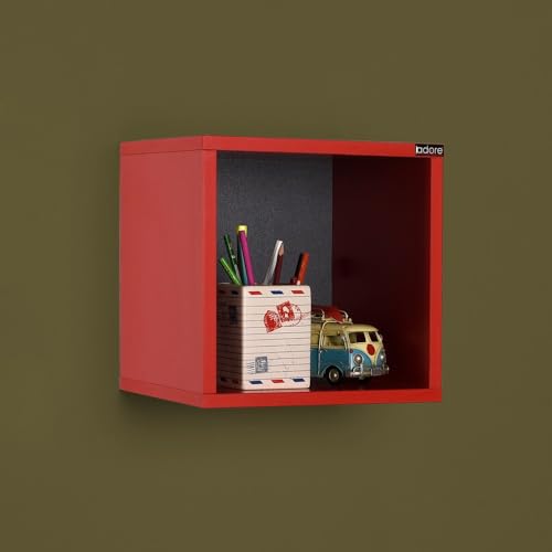 Stylish Red Wall Shelf, 33 x 33 x 19 cm, 100% Melamine Coated Particle ...