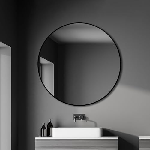 Talos Black Oros Round Mirror Diameter 100 cm - Round Wall Mirror in ...