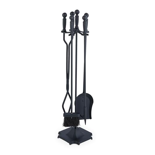Relaxdays Fireplace Tool Set, 5-Pieces, Poker, Ash Shovel, Broom, Stand ...