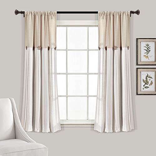 "Lush Decor Linen Button Window Curtain Panel, Single, 40"" W x 63"" L ...