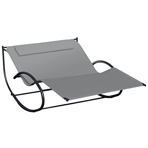 Outsunny Double Sun Lounger, Rocking Lounger Sunbed Daybed with Armrest ...