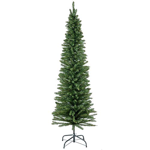 Mr Crimbo 6ft (180cm) Green Artificial Pencil Christmas Tree Tall Thin ...