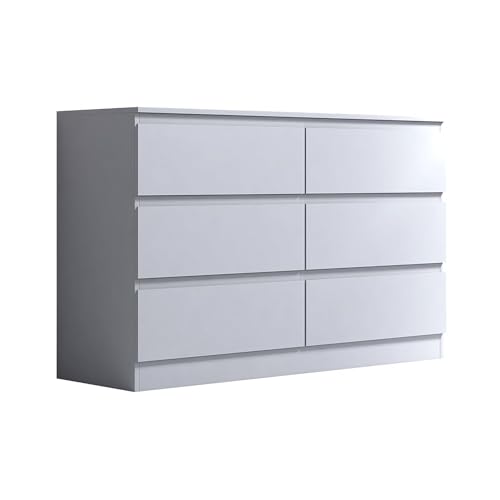 FWStyle Large 6 Drawer Chest Matt White Bedroom Furniture Storage ...