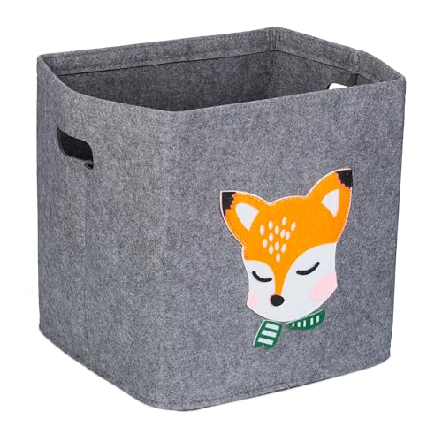 Relaxdays Storage Box for Kids, Fox Design, Toy Basket Made of Felt ...