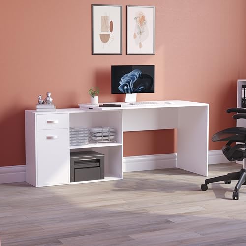 Vida Designs Longton Adjustable, L-Shaped Computer Desk with Shelves ...
