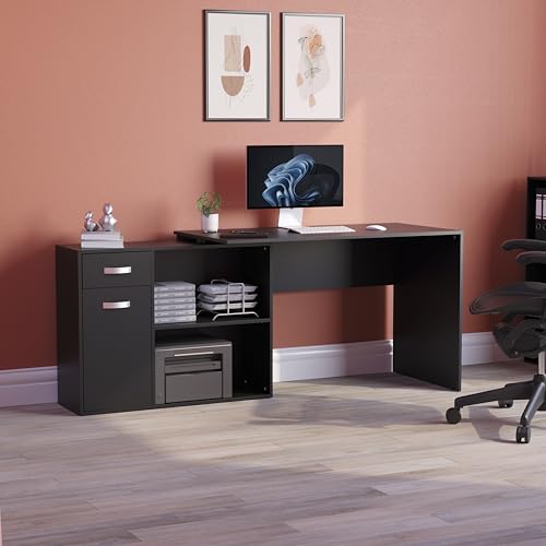 Vida Designs Longton Adjustable, L-Shaped Computer Desk with Shelves ...
