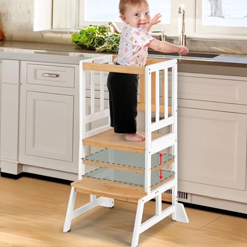 COSYLAND Height Adjustable Kids Kitchen Step Stool – Sturdy Learning ...