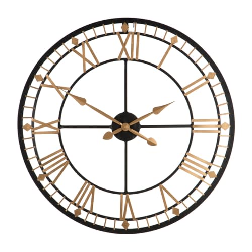 Premier Housewares Black And Gold Metal Wall Clock Traditional Style ...