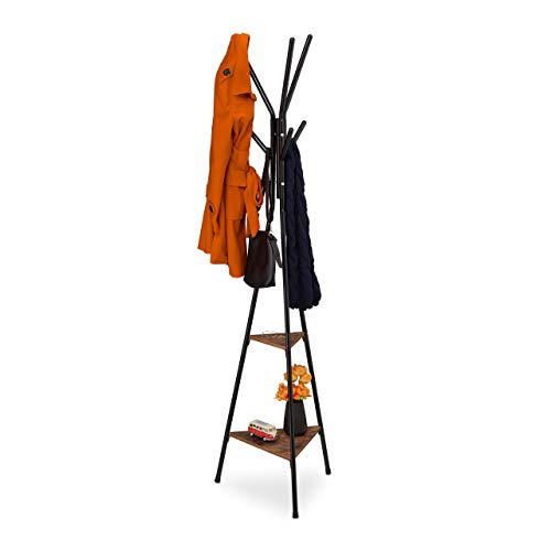 Relaxdays Coat Stand Industrial Design, Jacket Rack with 2 Shelves ...