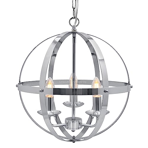 Long Life Lamp Company Industrial 3 Light Globe Pendant Light Chrome ...