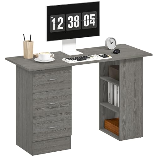 HOMCOM Computer Desk, Writing Table, PC Workstation with 3 Storage ...