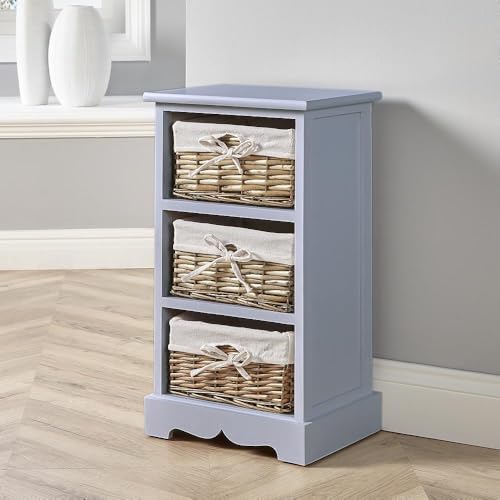 Home Source Bedroom Wooden Storage Unit, Woven Willow Wicker Baskets, 3 ...