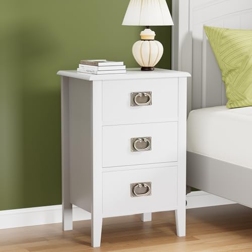 VECELO Bedside Table 3 Drawers, Wooden Storage Nightstand Heavy Duty ...