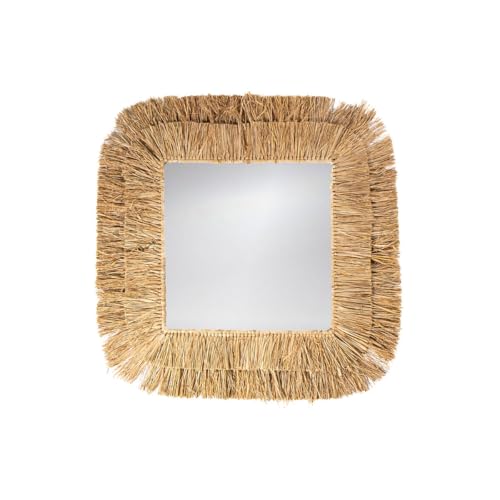 Romimex Rafia Natural Wall Mirror 80 x 3 x 80 cm by Amazon | ufurnish.com