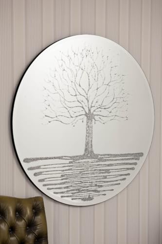 Large Frameless Round Wall Mirror Liquid Glass Glitter Tree Design 3ft4 ...