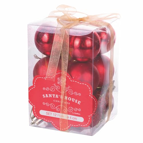 Santa's House Christmas Baubles Set of 12 Assorted Red Shiny Satin ...