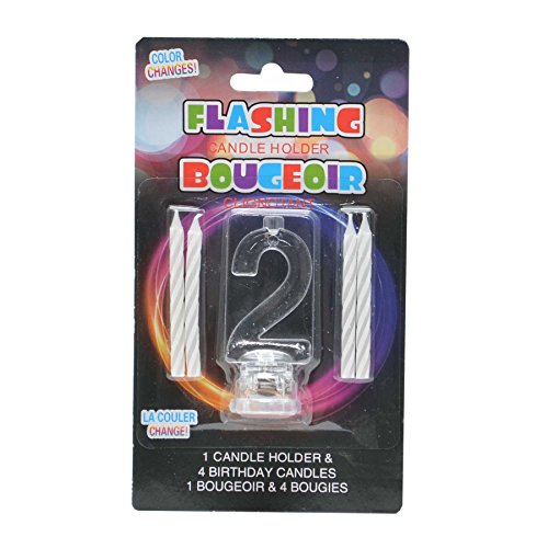 Number 2 LED Light Up Flashing Colour Changing Holder with 4 Wax Cake ...