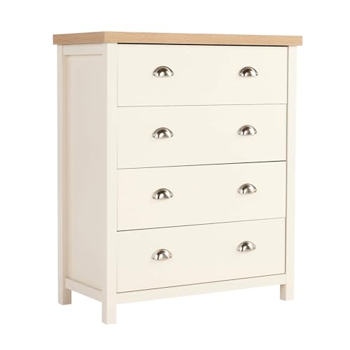 Home Source Wide Chest of Drawers Clothing Storage Unit, 4 Drawers ...