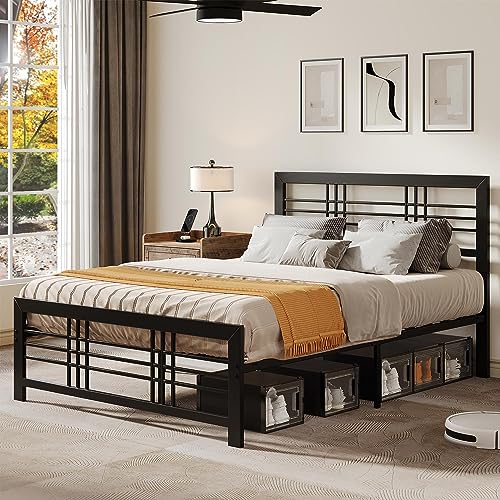 YITAHOME King Metal Bed Frame 5ft Modern Style Bed Frame with Headboard ...