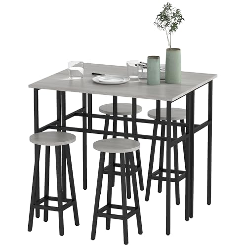 HOMCOM 6-Piece Bar Table Set, Counter Height Kitchen Dining Set with 2 ...